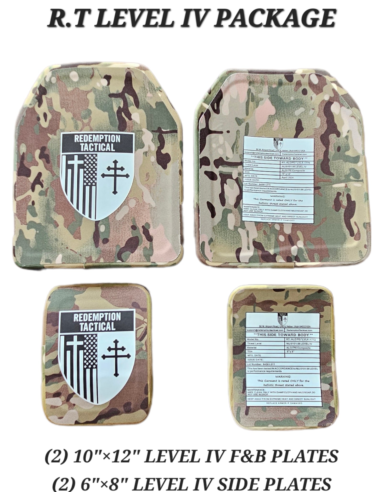 LIGHTWEIGHT LEVEL IV PACKAGE (2) 10x12 Front/Back Ceramic PE Plates (2 ...