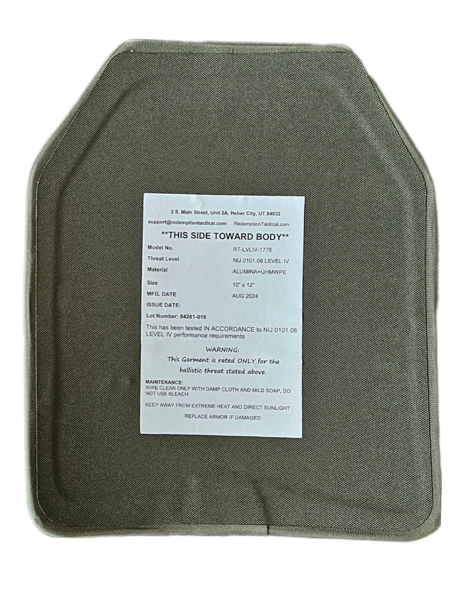 "MULTI-CURVE" SIZE SMALL to LARGE 10x12 Level IV Ballistic Front or Ba ...